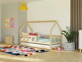 Benlemi Dětská postel domeček FENCE 2v1 ze dřeva se zábranou a přistýlkou Zvolte barvu: Béžová, Zvolte rozměr: 90x160 cm, Zvolte zábranu: S jednou zábranou