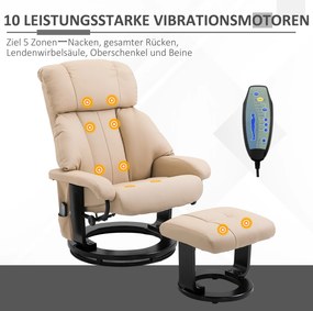 HOMCOM Polohovací křeslo s funkcí polohování, masážní křeslo, TV křeslo, polohovací křeslo, ergonomické křeslo s taburetem, béžová barva, 76 x 80 x 1…