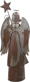 Hnědo-rezavá kovová dekorace anděl s hvězdou Angel - 48*18*133 cm