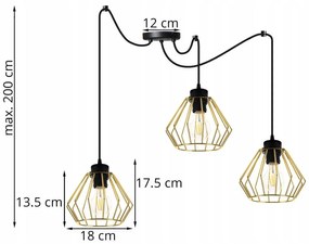 Závěsné svítidlo Nuvola Spider 1, 3x zlaté drátěné stínidlo
