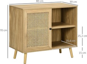 HOMCOM Úložný bufetový kabinet s 1 dveřmi se vzhledem ratanového dřeva - rozměr 80D x 39Š x 70V cm