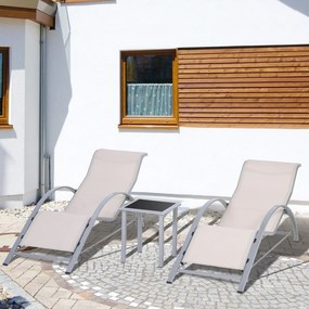 Outsunny Sada 2 Zahradních Lehátků s Temperovaným Skleněným Stolkem s Opěradlem a Područkami pro Exteriér Terasa U Bazénu Béžová