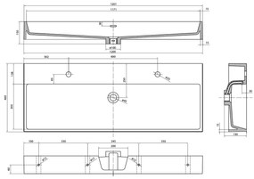 Sapho Sapho, AQUATIC umyvadlo, litý mramor, 120x46cm, 2 otvory pro baterii, bílá, AT120-2