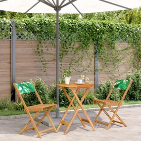 3dílný bistro set vzor listů textil a masivní dřevo 3281752