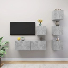 5dílný set TV skříněk betonově šedý dřevotříska 3079142