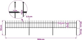Zahradní plot s kopím nahoře ocelový 504 x 60 cm černý 277595
