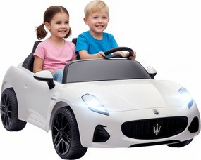 AIYAPLAY Dětské elektroauto Maserati, dvoumístné, 12V napájení z baterie, dálkové ovládání, LED světla, hudební funkce, bílé