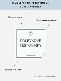 POLÉVKOVÉ TĚSTOVINKY  – bílá samolepka na dózu, základní písmo, 5 x 5 cm | DomaLEP