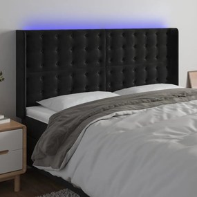 Čelo postele s LED černé 183 x 16 x 118/128 cm samet 3124544
