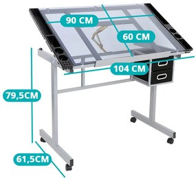Rysovací naklápěcí stůl se skleněnou stolovou deskou