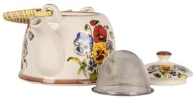 Porcelánová konvička na čaj se sítkem s motivem barevné macešky – 800 ml