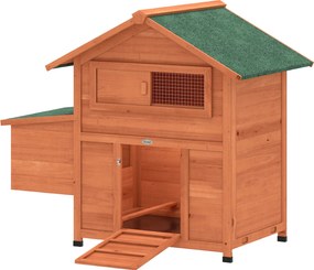 PawHut dřevěný kurník 113,5 × 67,5 × 95,5 cm s hnízdním boxem, 2 bidly, nájezdem, posuvným oknem, nepromokavou střechou a výsuvnou zásuvkou — pro 2 sl