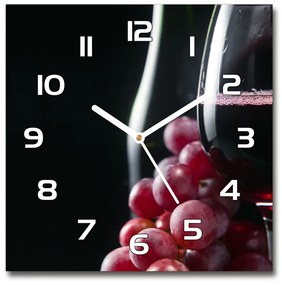 Wallmuralia Skleněné hodiny na stěnu Hrozny a víno 30x30 cm
