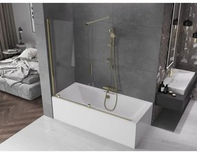Mexen Velar, 2-křídlová posuvná vanová zástěna 170 x 150 cm, 8mm čiré sklo, zlatý lesklý profil, 896-170-000-01-50