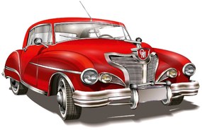DIMEX | Samolepicí vliesová fototapeta na zeď Červený retro automobil II. MA-5-2200 | 375 x 250 cm | červená, metalická, šedá