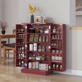 HOMCOM Kuchyňský Buffet Úložný Skříňka 12 Nastavitelných Polic Dveřní Police 60 x 30 x 104 cm pro Obývací Pokoj a Jídelnu v Červeném Dřevě