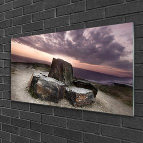 Obraz na skle Skála Krajina 120x60 cm
