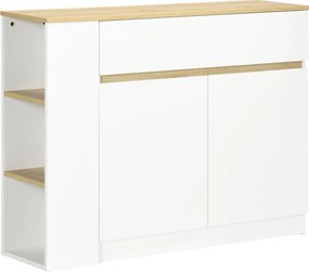HOMCOM Bílý Kuchyňský Kredenc se 2 Dveřmi, Zásuvkou a 3 Otevřenými Policemi pro Obývací Pokoj a Jídelnu 110x29.5x82 cm | Aosom