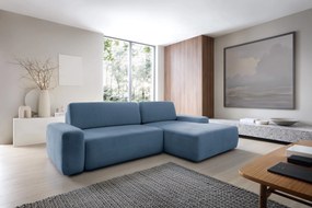 Rohová rozkládací sedací souprava do L BONANOVA, 264 cm, s úložným prostorem Roh pohovky: Levý roh, Barva látky: Tmavě modrá (Raven 86)