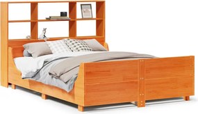 Postel s knihovnou bez matrace hnědá 140 x 190 cm masivní dřevo 3323820