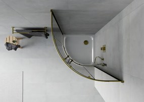 Mexen Rio, čtvrtkruhový sprchový kout s posuvnými dveřmi 80 (dveře) x 80 (dveře) x 190 cm, 5mm šedé sklo, zlatý profil + bílá sprchová vanička SLIM, 863-080-080-50-40-4110G