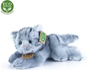 RAPPA Plyšová kočka šedá ležící 30 cm / ECO-FRIENDLY / od 0 měsíců