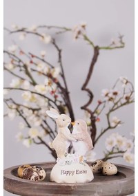 Velikonoční dekorace králíček s kuřátkem Happy Easter - 8*8*13 cm
