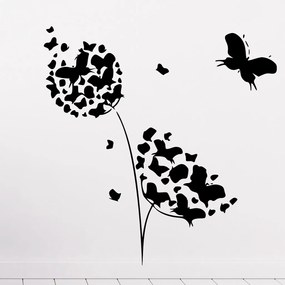 Živá Zeď Samolepka na zeď Květina s motýlky Barva: černá