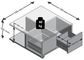 FMD Mobilní konferenční stolek 70 x 70 x 36 cm dub a lesklá bílá