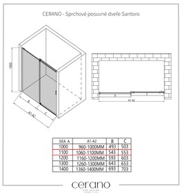 Cerano Santoro, sprchové posuvné dveře 110x195 cm, 6mm šedé sklo, černý profil, CER-CER-424948