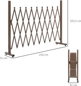 Outsunny Sklopná a Roztahovací Bezpečnostní Brána 250D x 31Š x 104V cm Hliník Metal Čokoládová | Aosom
