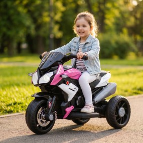 HOMCOM Elektrická dětská motorka, světla a zvuky, 3 km/h, dobíjecí, plast a kov, růžová/bílá