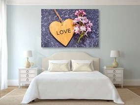 Obraz dřevěné srdce s nápisem Love - 90x60 cm