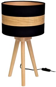 Stolní lampa Terra, 1x dřevěné/černé textilní stínítko, dřevo