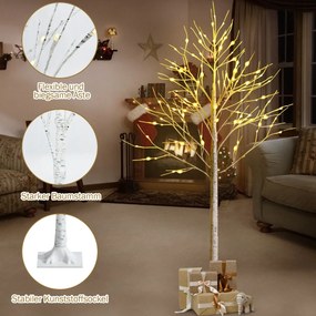 Costway 180cm umělá bříza se 48 teplými bílými LED světly