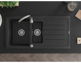 Mexen Andres - granitový dřez 100,0x50,0cm, 1,5-komorový, černá-stříbrná, 6515101510-73