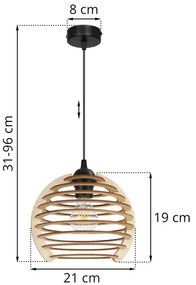 Závěsné svítidlo TIMBER, 1x dřevěné stínítko, N