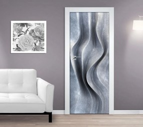 Samolepící fototapeta na dveře 95x210cm - 3D vlny šedé