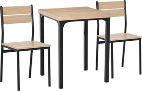 HOMCOM 3-dílný jídelní set s dřevěným stolem MDF + kov, přírodní dřevodekor + černá, 1 stůl + 2 židle| Aosom