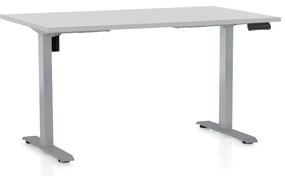 Výškově nastavitelný stůl OfficeTech B, 140 x 80 cm, šedá podnož, světle šedá