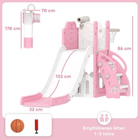 AIYAPLAY 5-v-1 dětská skluzavková sada, teleskop, basketbalový koš, HDPE, plast, růžová+bílá