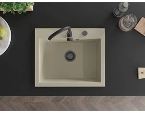 Mexen Elix, 1korový granitový dřez 600 x 500 mm, béžová, černý sifon, 6525601005-69-B