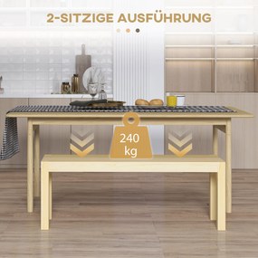 HOMCOM 2místná dřevěná lavice venkovského stylu, kuchyňská lavice do obývacího pokoje, do 240 kg, borovicové dřevo, přírodní, 120x33x45cm| Aosom