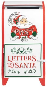 Bílo-červená kovová dekorační schránka Letters to Santa - 20*20*41 cm