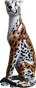 Sedící leopard – keramická socha, elegantní ručně vyrobená zvířecí dekorace do interiéru