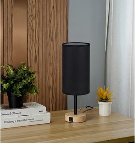 BRILAGI - Stolní lampa s USB portem TABLON 1xE27/25W/230V dub/černá