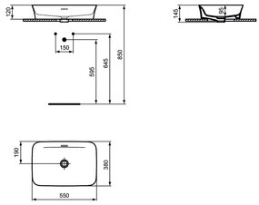 Ideal Standard Ipalyss- Umyvadlo na desku, s přepadem 55x38 cm, E207801