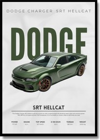 Plakát Dodge Charger Hellcat Dárek pro tatínka, automobilový průmysl v rámečku A3