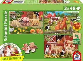 SCHMIDT Puzzle Zvířata na farmě / 3x48 dílků / 26,3 x 17,8 cm