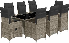 9dílný zahradní bistro set s poduškami šedý polyratan 3277041